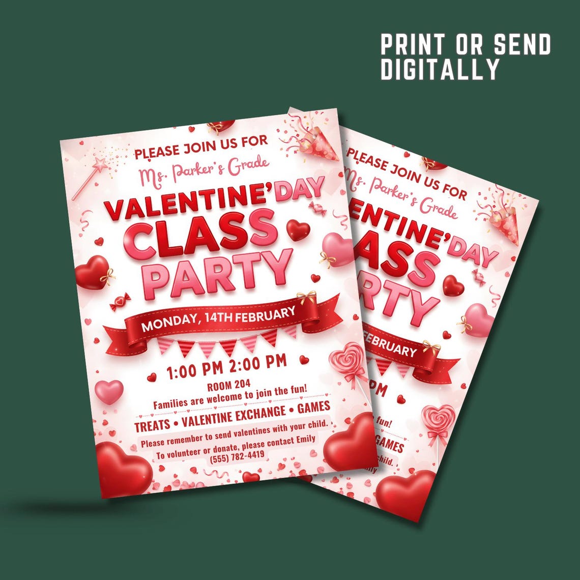 Editable Valentines Class Party Flyer, Elementary School Flyer ...