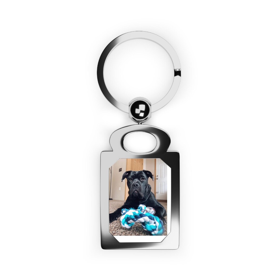 Custom Rectangle Keychain, Personalized Chrome Photo Keyring, Engraved ...
