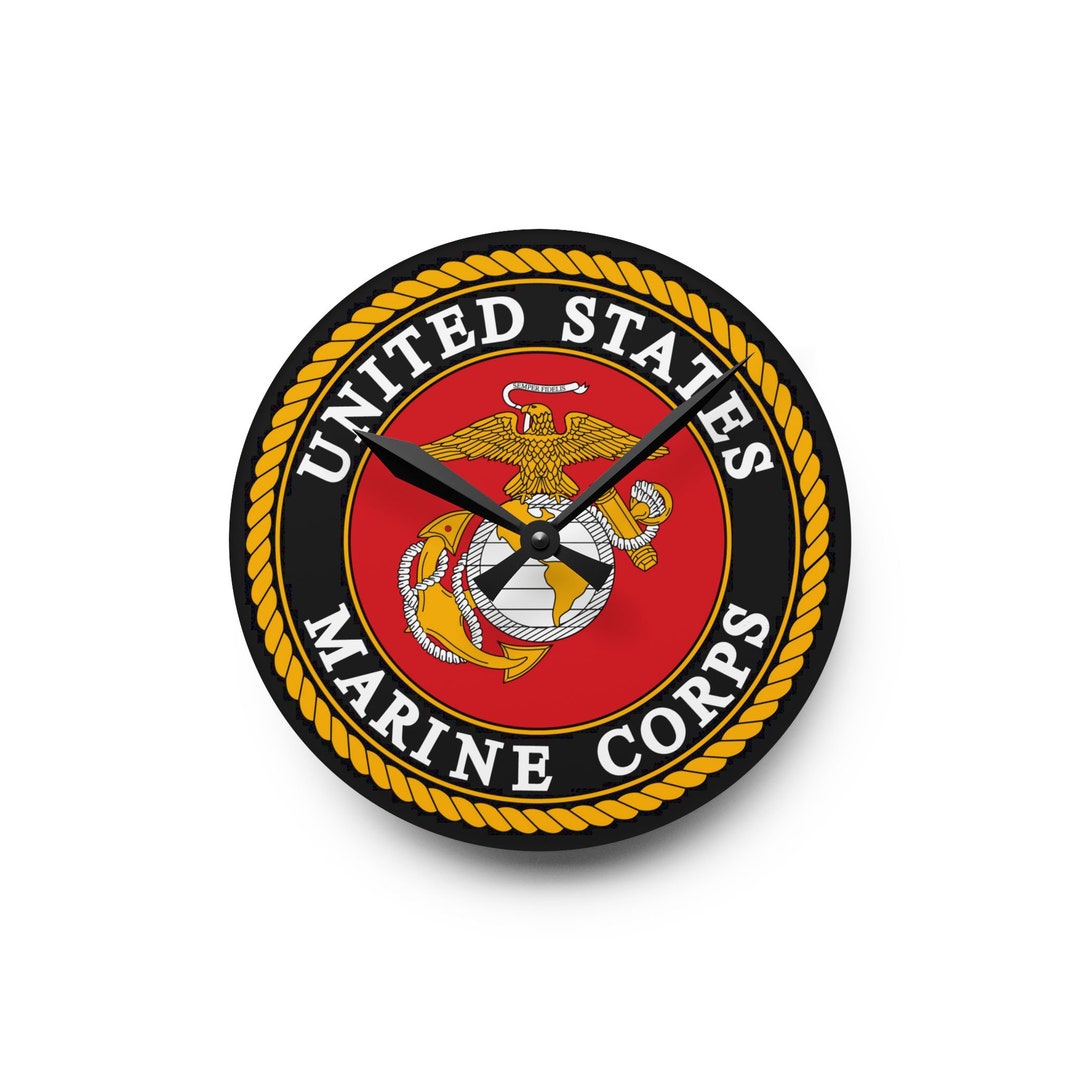 US Marine Corps Round Wall Clock, Military Home Decor, 8 Inch Acrylic ...
