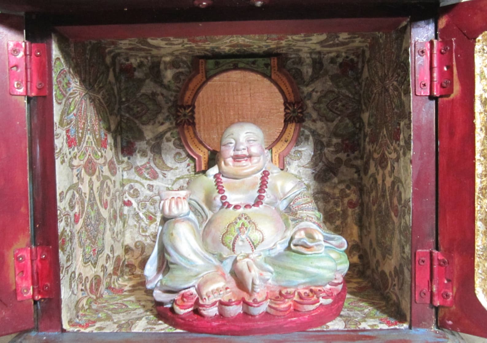Vintage Shrine Niche Shadow Box With Buddha Statue Hand Painted ...