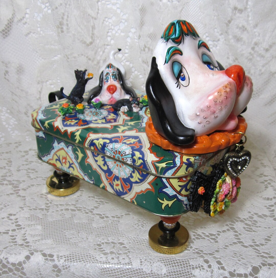 Assemblage Art Dog Tin White Hound - Etsy