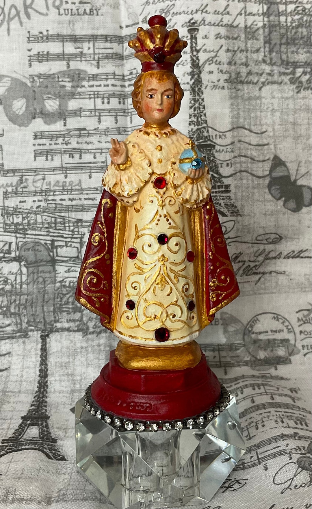 Infant Jesus of Prague Statue Vintage Hand Painted Figure Lead Crystal ...