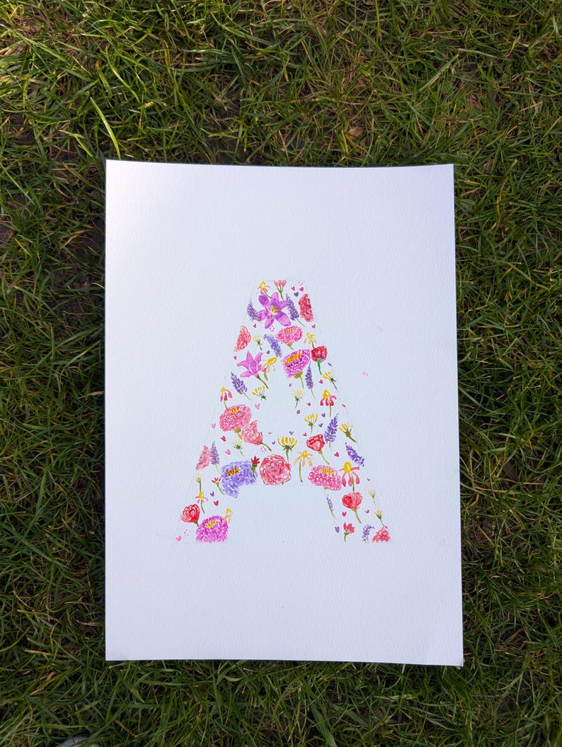 Original Watercolour Floral Letter A | Hand-painted Botanical Initial ...