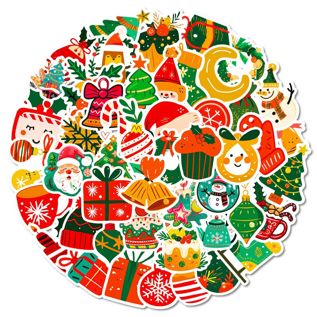 Christmas Cartoon Stickers Pack, Cute Holiday Vinyl Decals 50pcs - Etsy