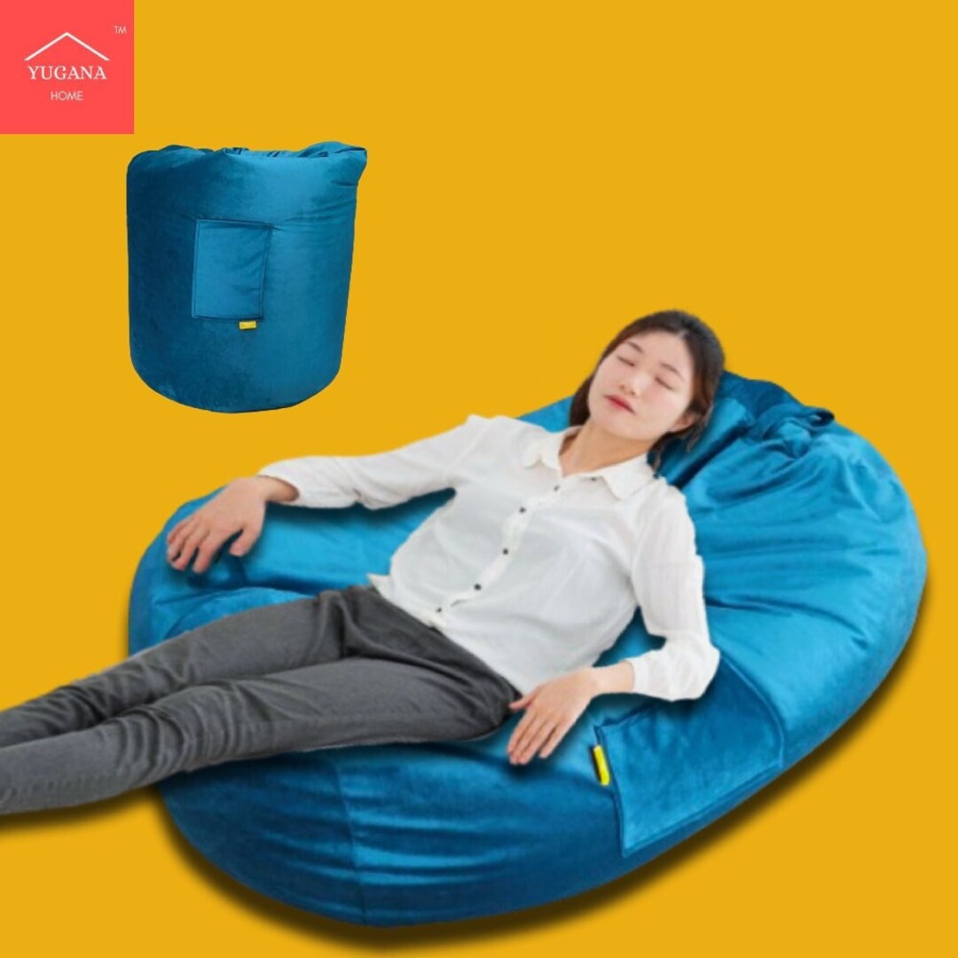 YUGANA HOME Round Log Bean Bag Lazy Sofa Chair Cover Luxury Velvet ...