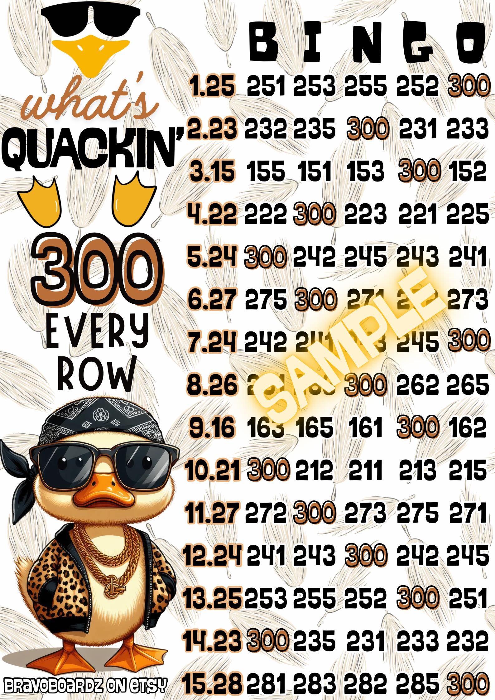 What’s Quackin 300 PYP Line Bingo Board, 300 in Each Row Bingo With ...