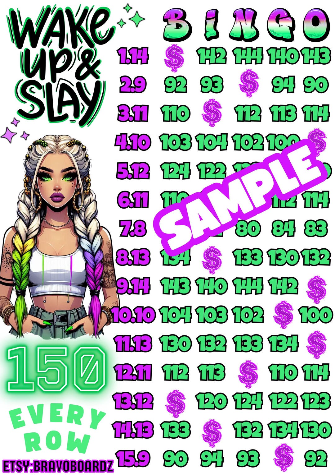 Wake up 150 PYP Every Row, 15 Line Bingo Board With Profit - Etsy