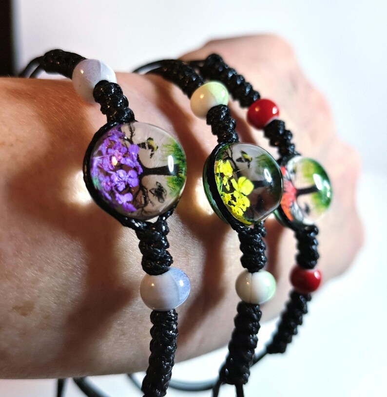 Tree of Life Round 3D Set of 3 Bracelets, Glass Ball Handmade Bracelet ...