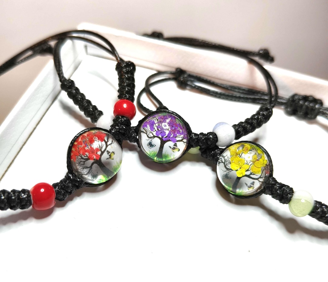 Tree of Life Round 3D Set of 3 Bracelets, Glass Ball Handmade Bracelet ...