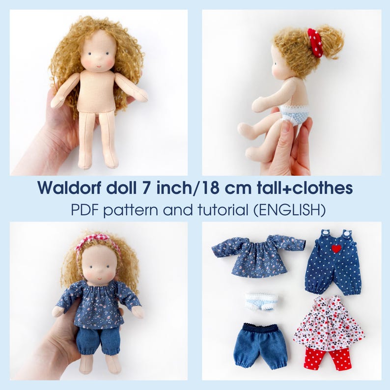 7 Inch/18 Cm Waldorf Doll. PDF Sewing Pattern and Tutorial. Doll Clothes Patterns as a Bonus DIY ...