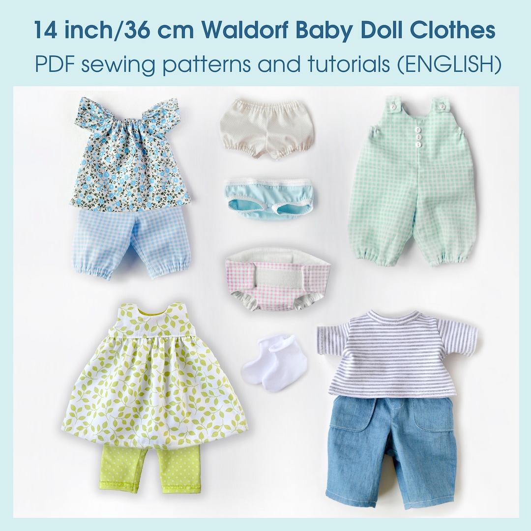 Clothes Set for a 14 Inch/36 Cm Waldorf Baby Doll. PDF Sewing Patterns ...