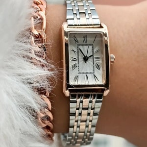 Elegant Vintage Minimalist Rose and Silver Women's Watch Square Design ...