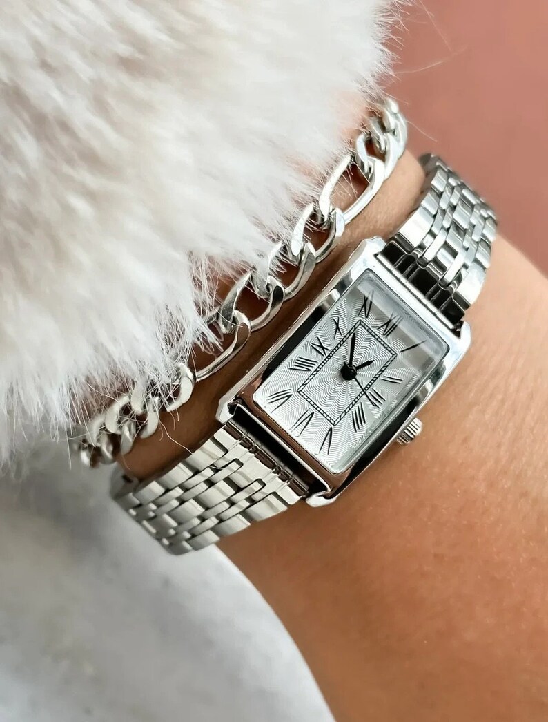 Elegant Vintage Minimalist Silver Women's Watch Square Design Watch for ...