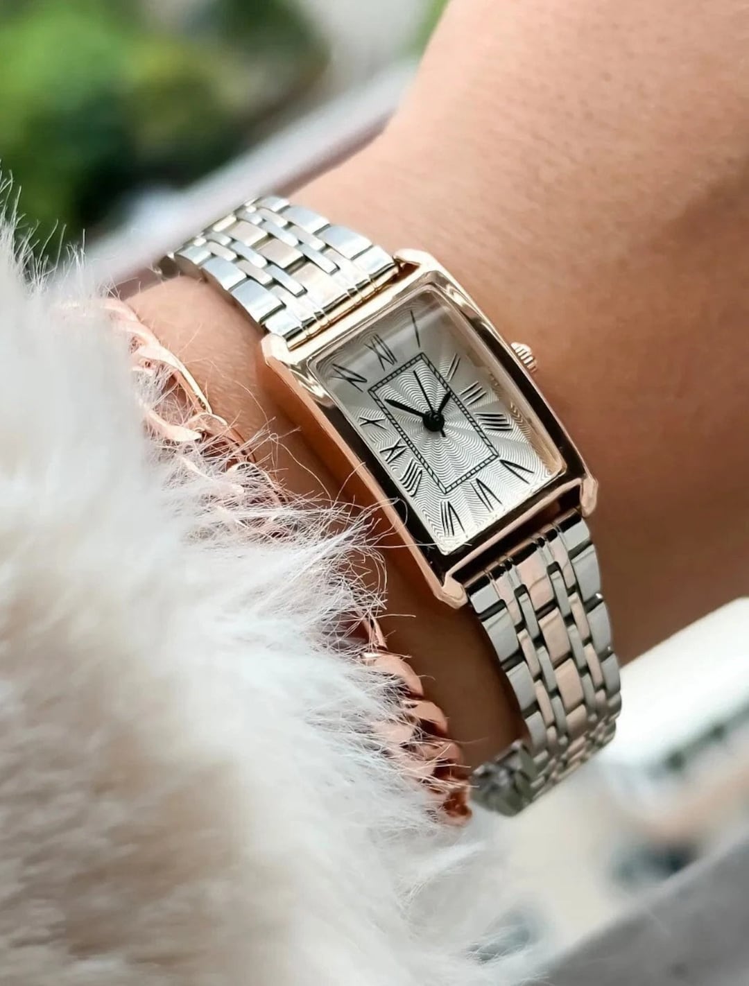 Elegant Vintage Minimalist Rose and Silver Women's Watch Square Design ...