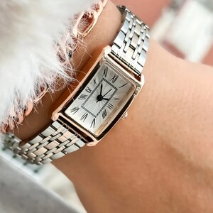 Elegant Vintage Minimalist Rose and Silver Women's Watch Square Design ...