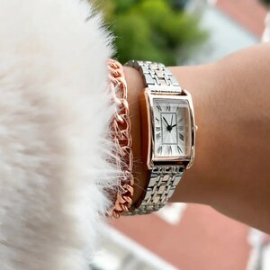 Elegant Vintage Minimalist Rose and Silver Women's Watch Square Design ...