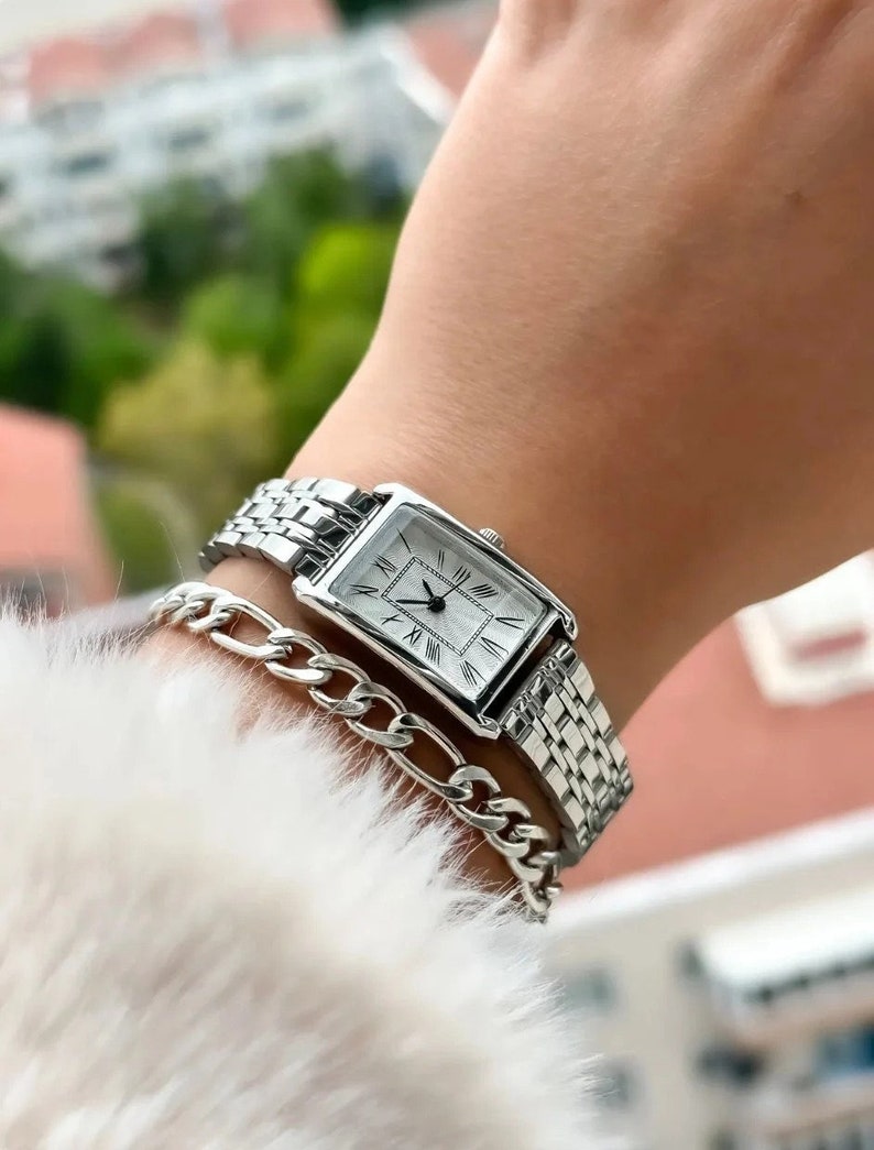 Elegant Vintage Minimalist Silver Women's Watch Square Design Watch for ...