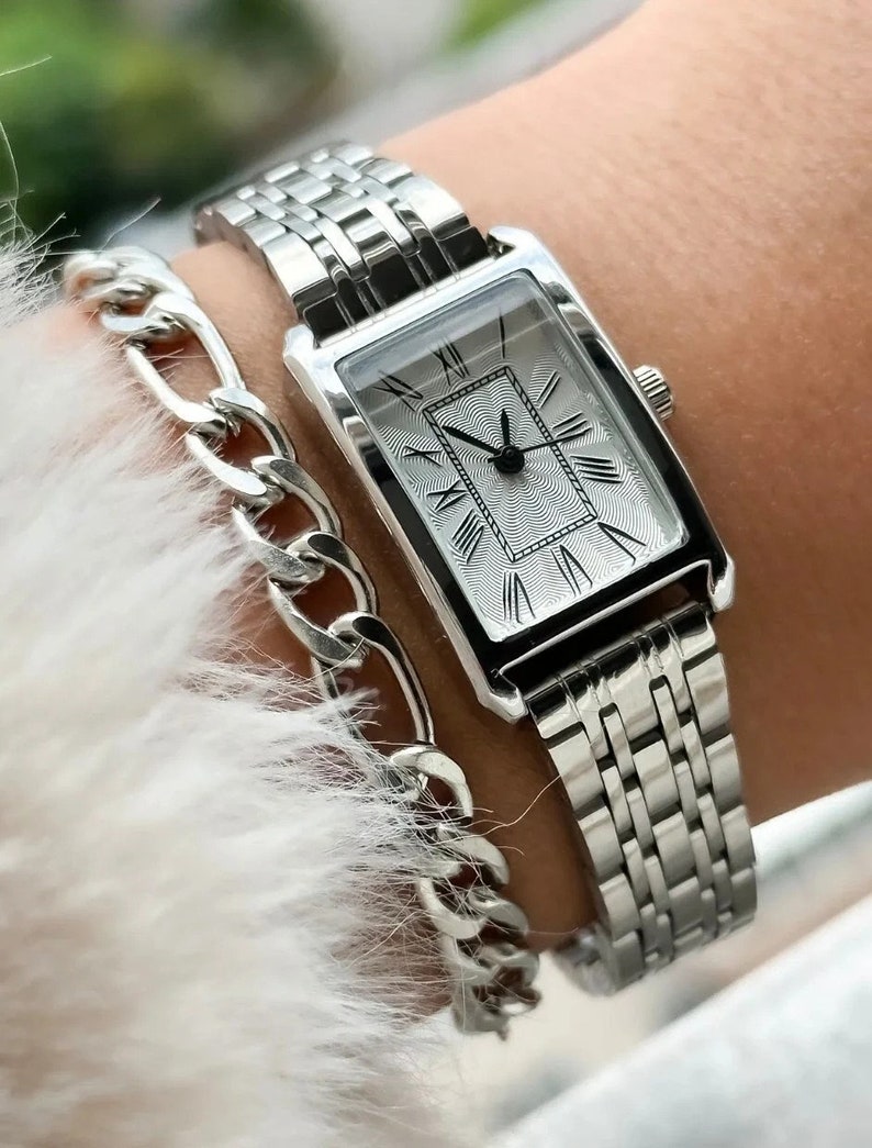 Elegant Vintage Minimalist Silver Women's Watch Square Design Watch for ...