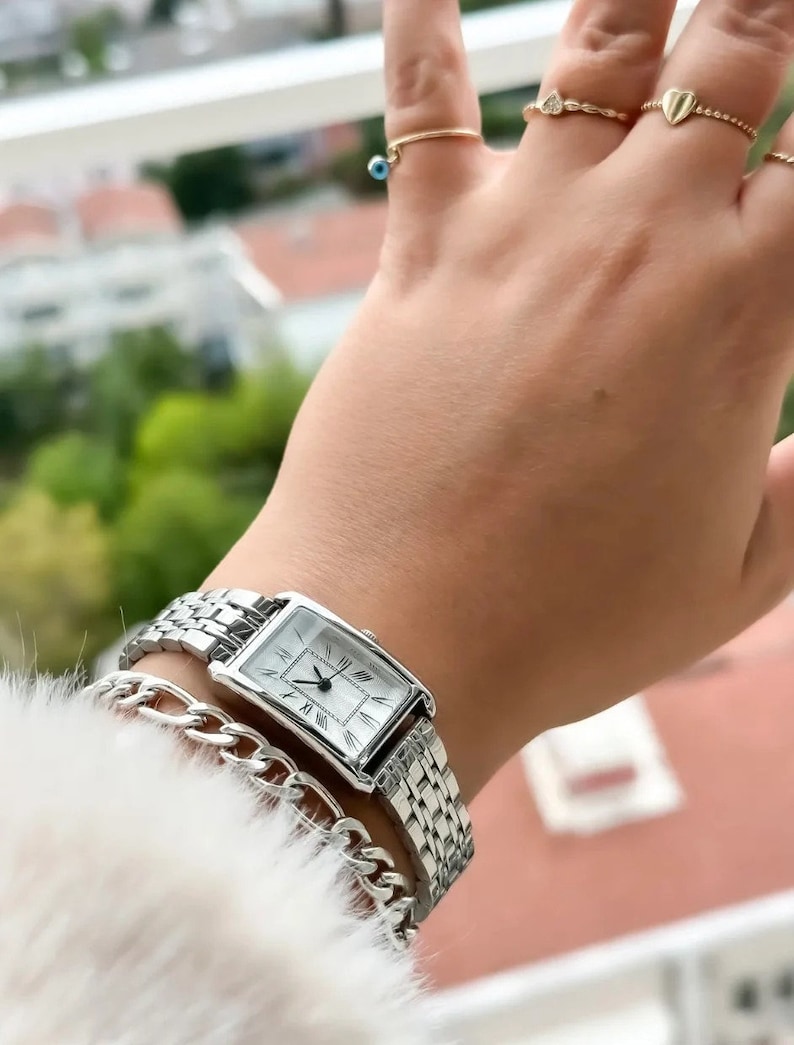 Elegant Vintage Minimalist Silver Women's Watch Square Design Watch for ...