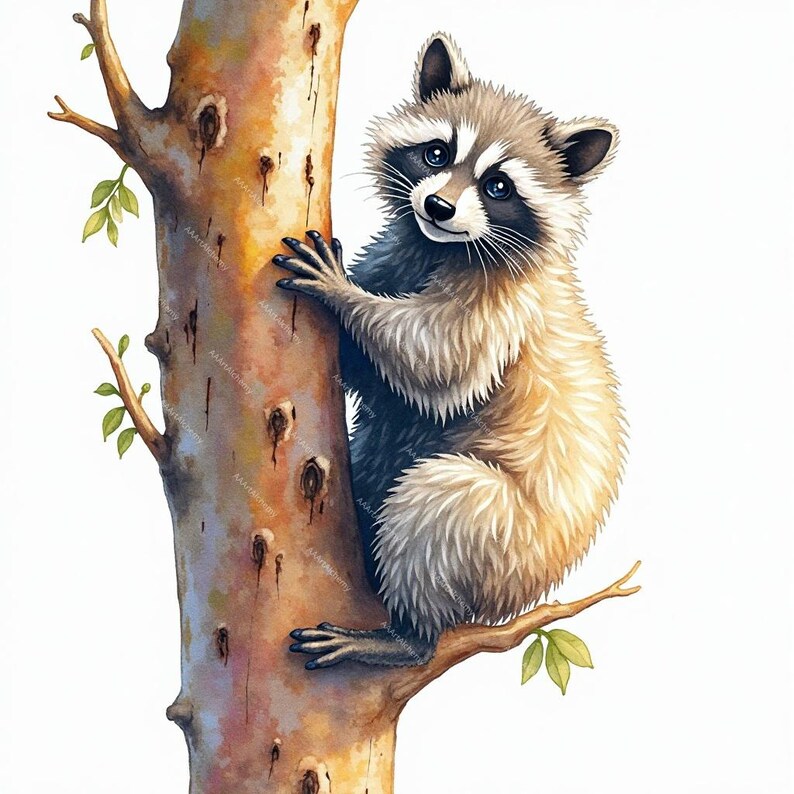 15 Watercolor Raccoon Clipart: Wild Animal Illustration, 300DPI JPG ...