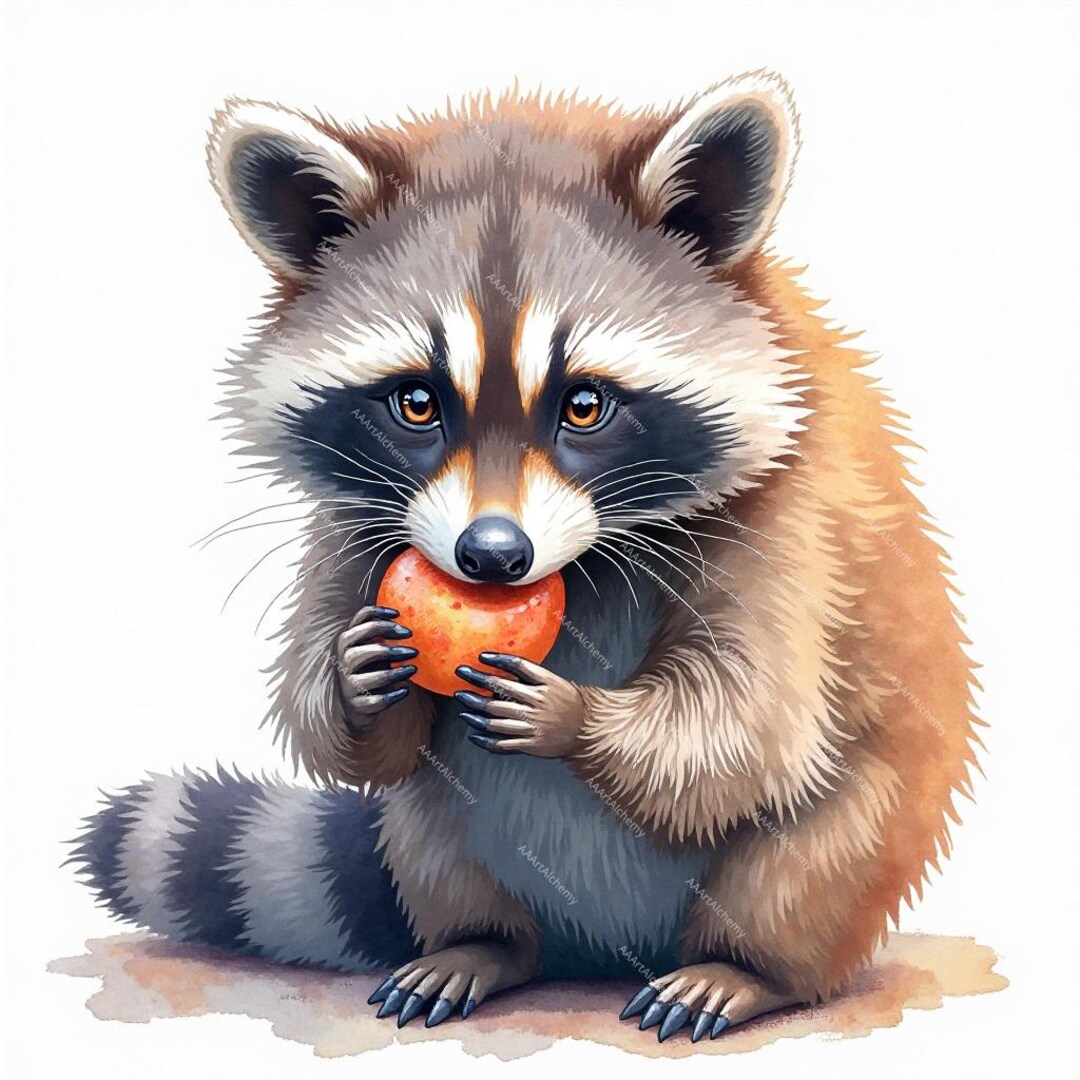 15 Watercolor Raccoon Clipart: Wild Animal Illustration, 300DPI JPG ...