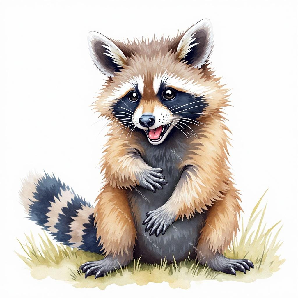 15 Watercolor Raccoon Clipart: Wild Animal Illustration, 300DPI JPG ...