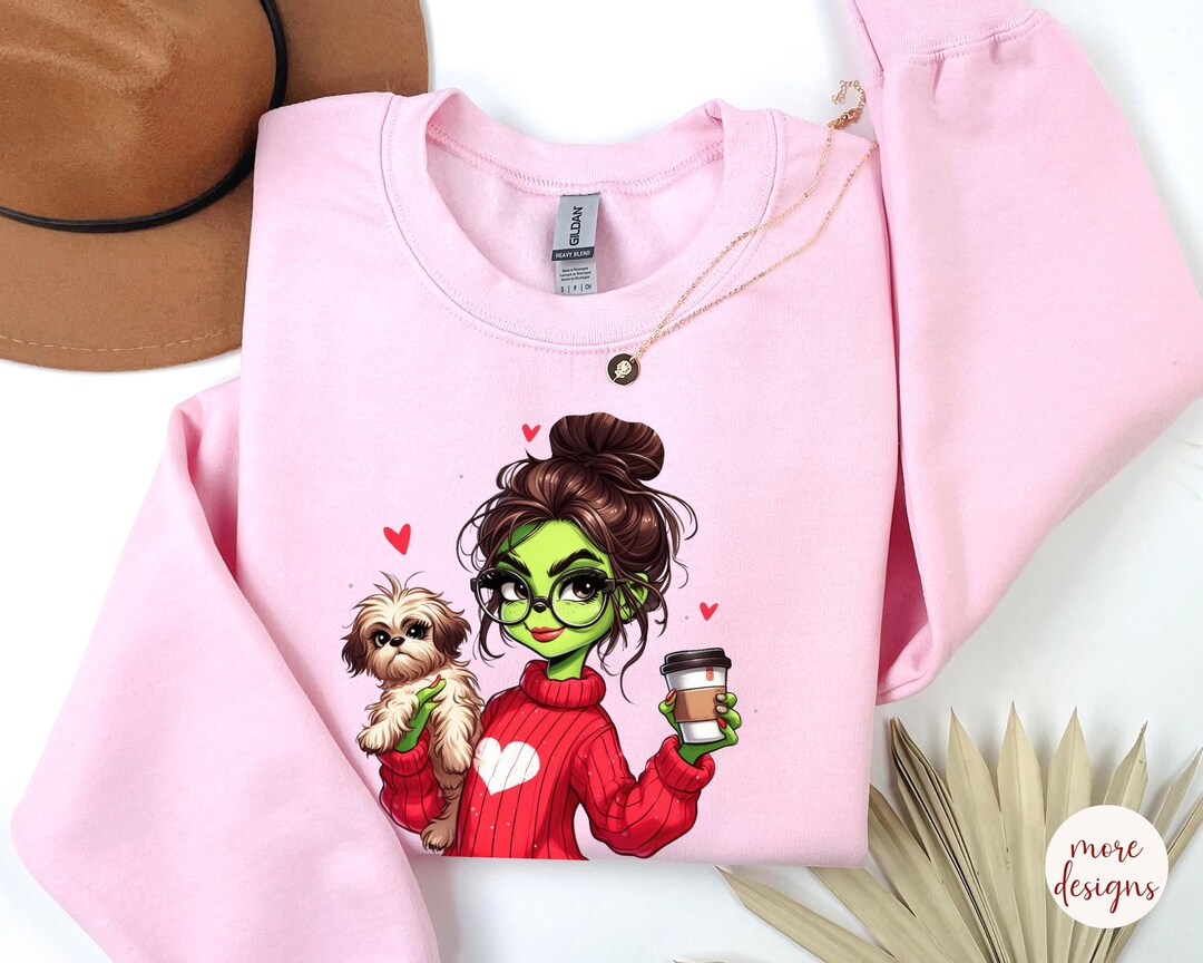 Cute Dog Mom Boujee Christmas Gift Sweatshirt | Green Girl Grinchmas ...