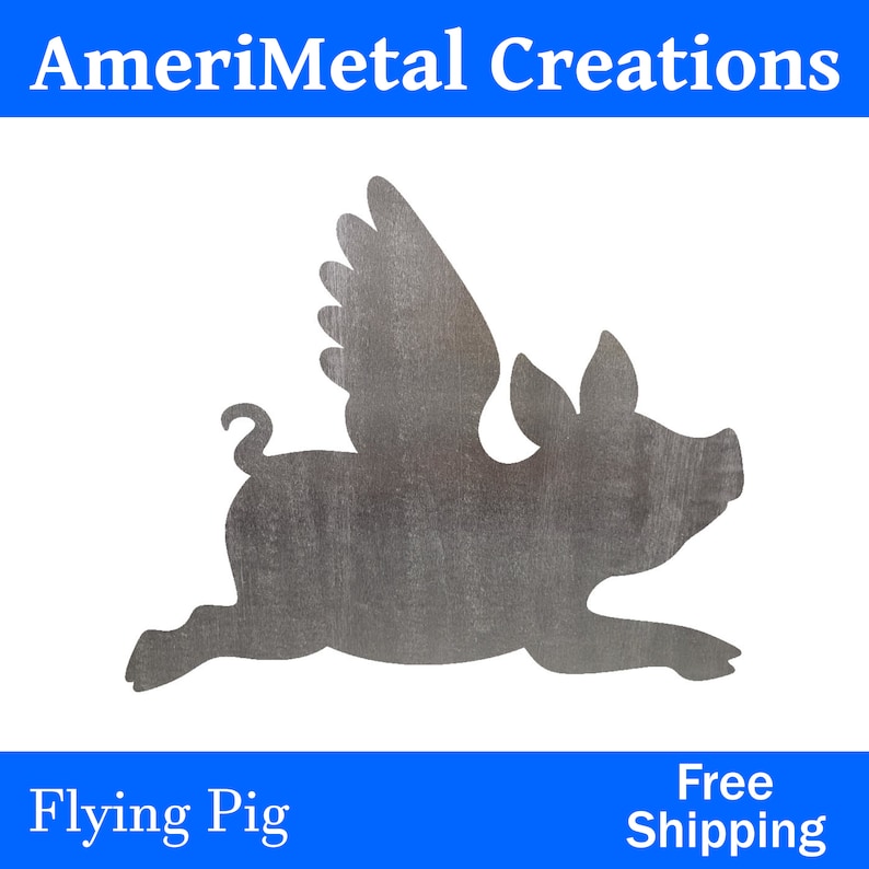 Flying Pig Metal Cutout Shape, Wall Art Decoration for Home, Farmhouse ...
