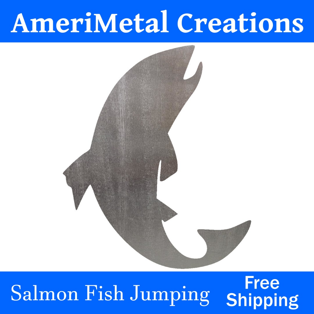 Salmon Fish Jumping Metal Cutout Shape, Wall Art Decoration for Home ...