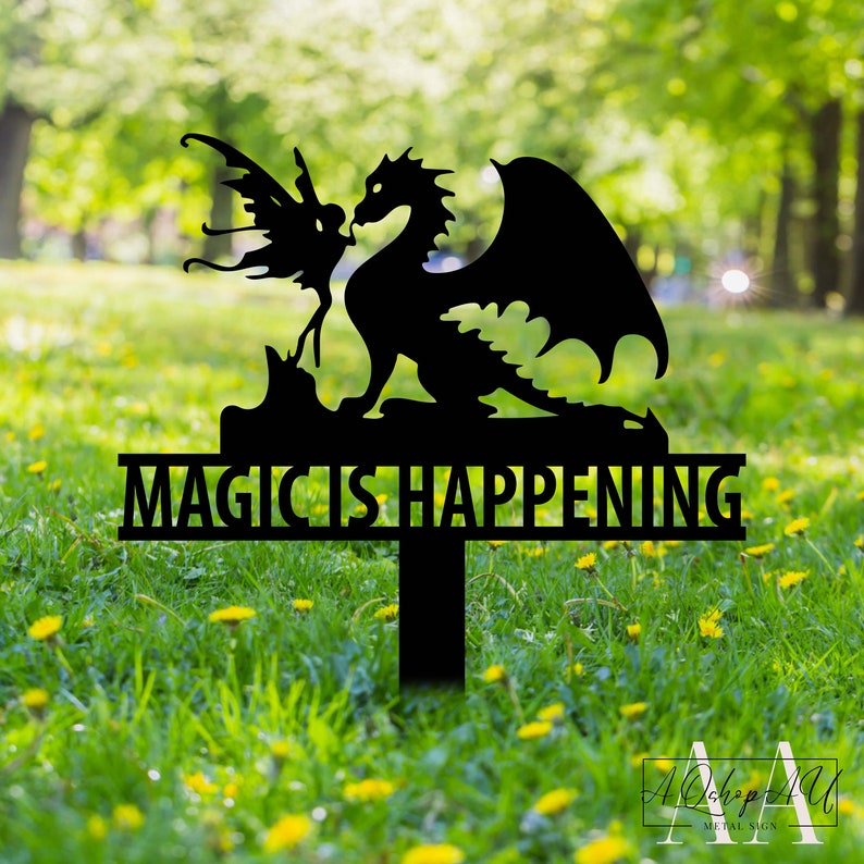 Custom Dragon Fairy Garden Sign Personalized Fairy Metal Garden Sign ...