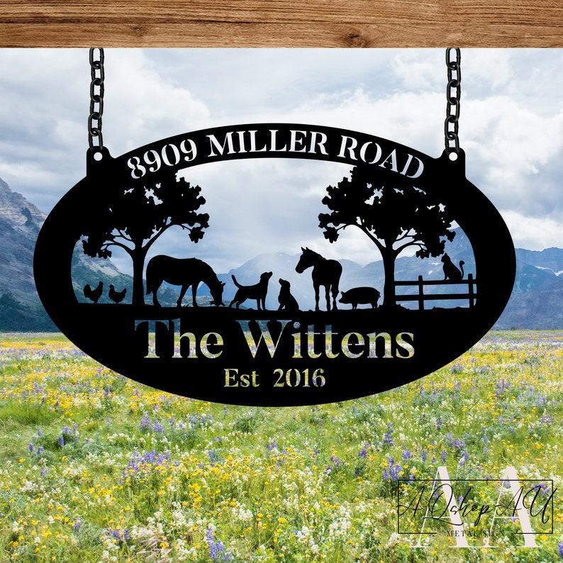 Custom Farmhouse Sign, Personalized Farm Metal Sign, Animal Farm Sign ...