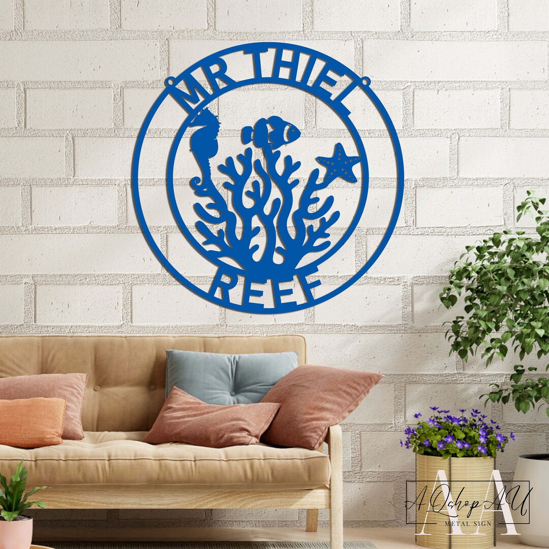 Custom Reef Metal Sign Beach House Sign Reef Sign Fish Coral Reef Metal ...