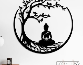 Tree of Life and Buddha Metal Wall Decor, Large Buddha Wall Art for ...