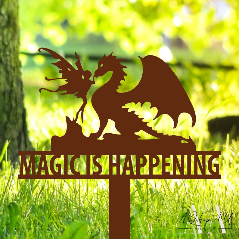 Custom Dragon Fairy Garden Sign Personalized Fairy Metal Garden Sign ...