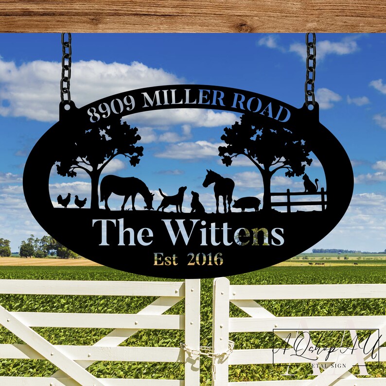 Custom Farmhouse Sign, Personalized Farm Metal Sign, Animal Farm Sign ...