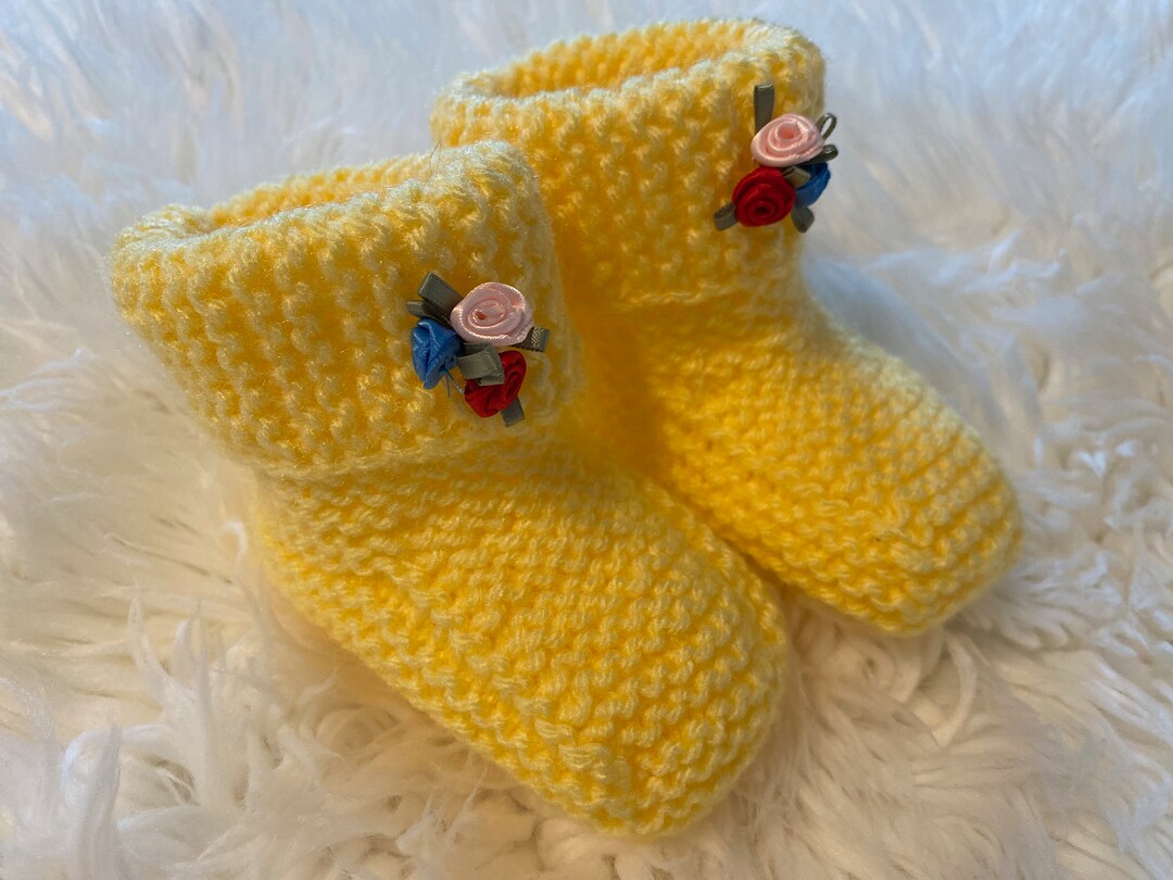 Handmade Knitted Lemon Yellow Baby Booties - Etsy