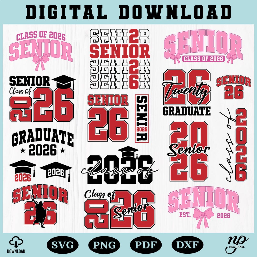 Senior 2026 SVG Bundle | 17 Graduation Class of 2026 Designs | Digital ...