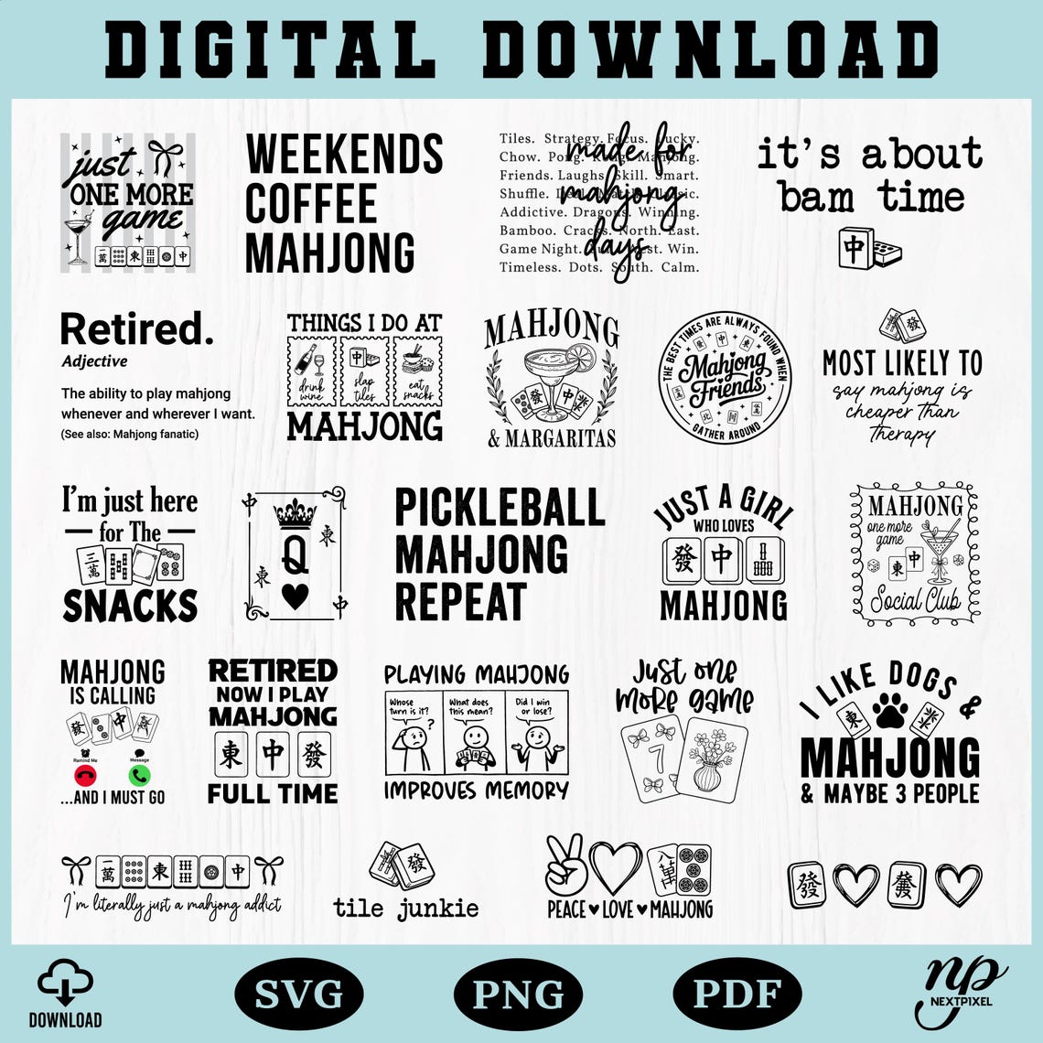 Mahjong SVG Bundle | Funny Mahjong Quotes PNG | Mahjong Shirt Designs ...