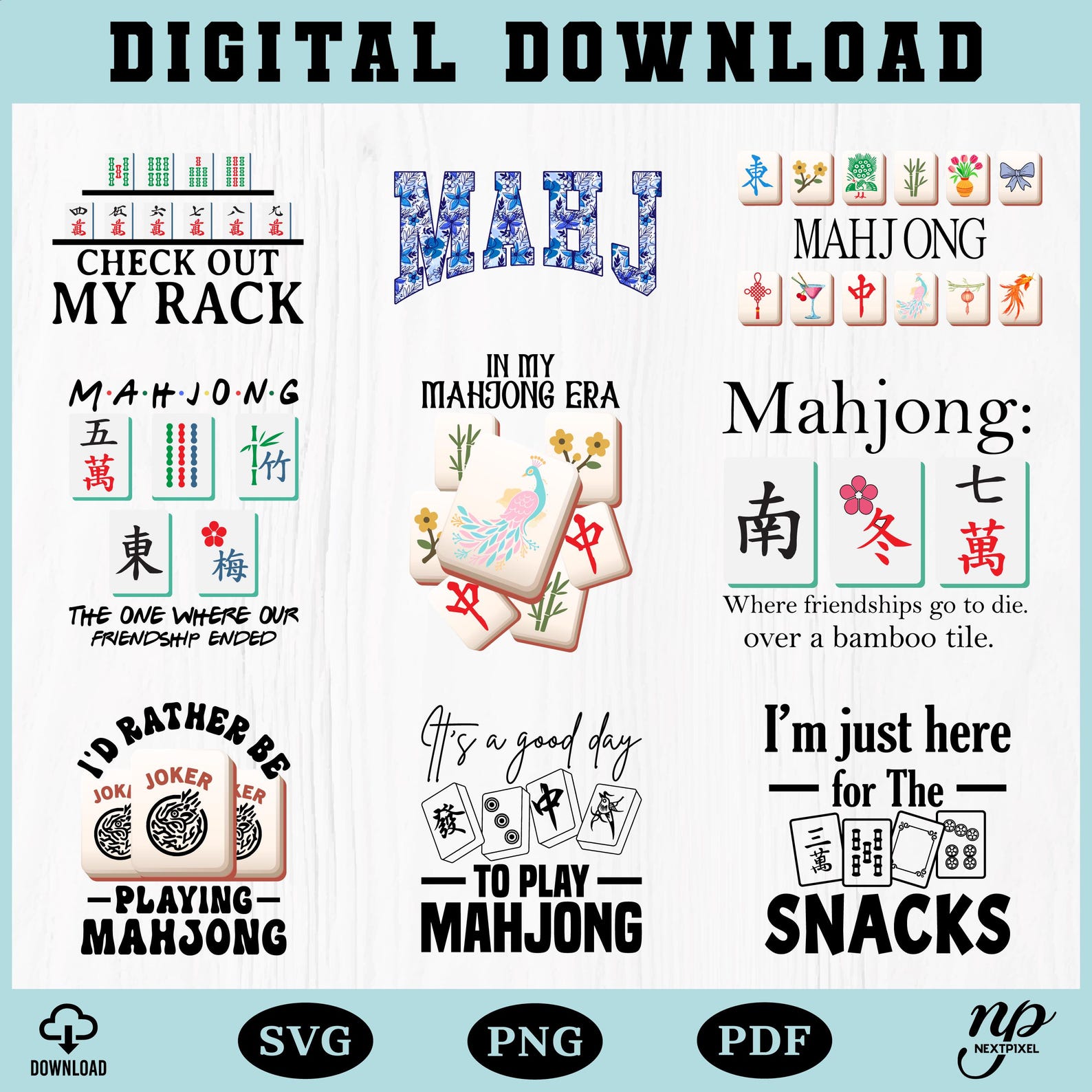 Mahjong SVG Bundle, 9 Funny Mahjong Shirt SVG Designs, Cricut Cut Files ...