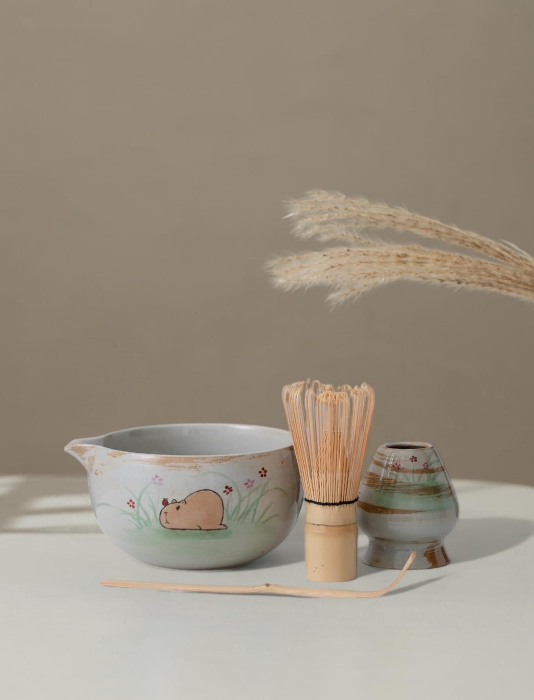 Hand Painted Cute Capybara Matcha Gift Set Matcha Bowl With Bamboo ...