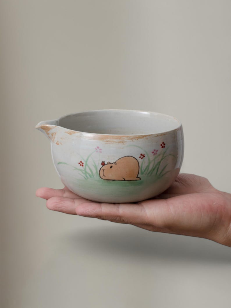 Hand Painted Cute Capybara Matcha Gift Set Matcha Bowl With Bamboo ...