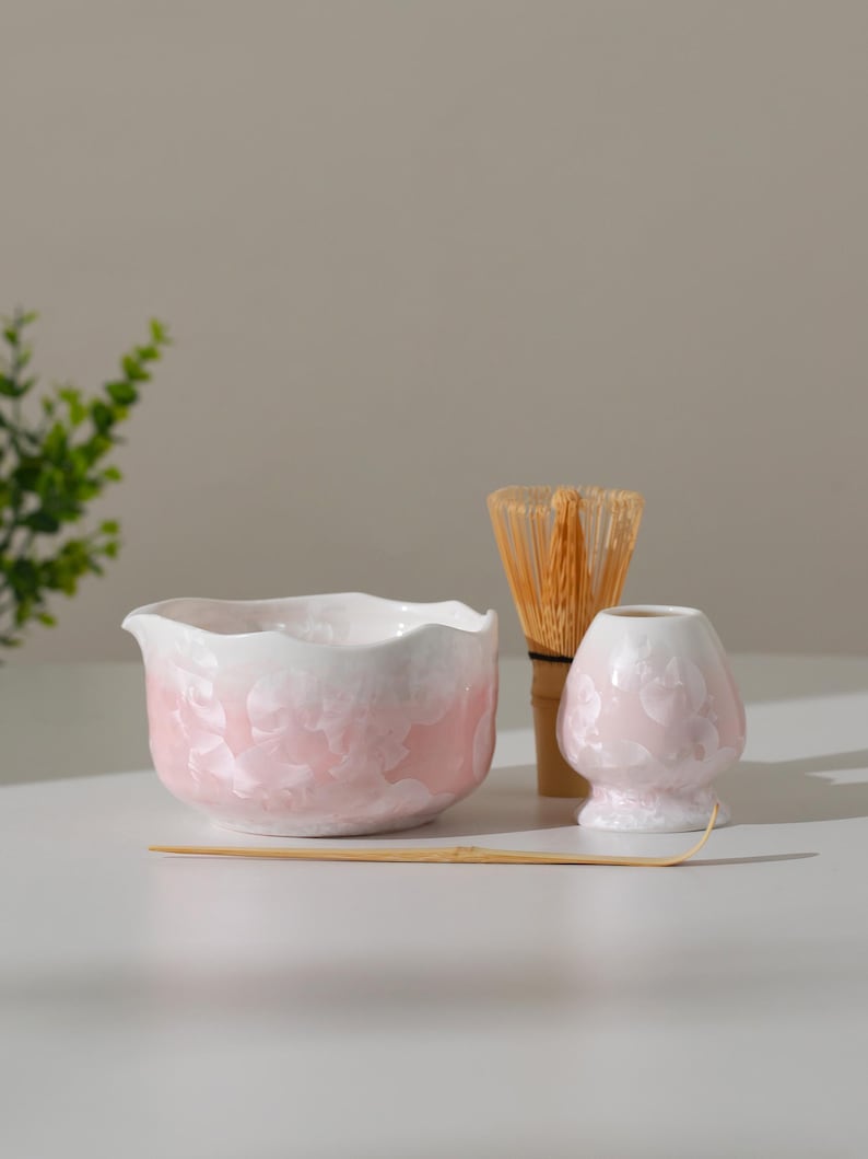 Handmade Pink Natural Glazing Matcha Kit Handcrafted Matcha Bowl With ...
