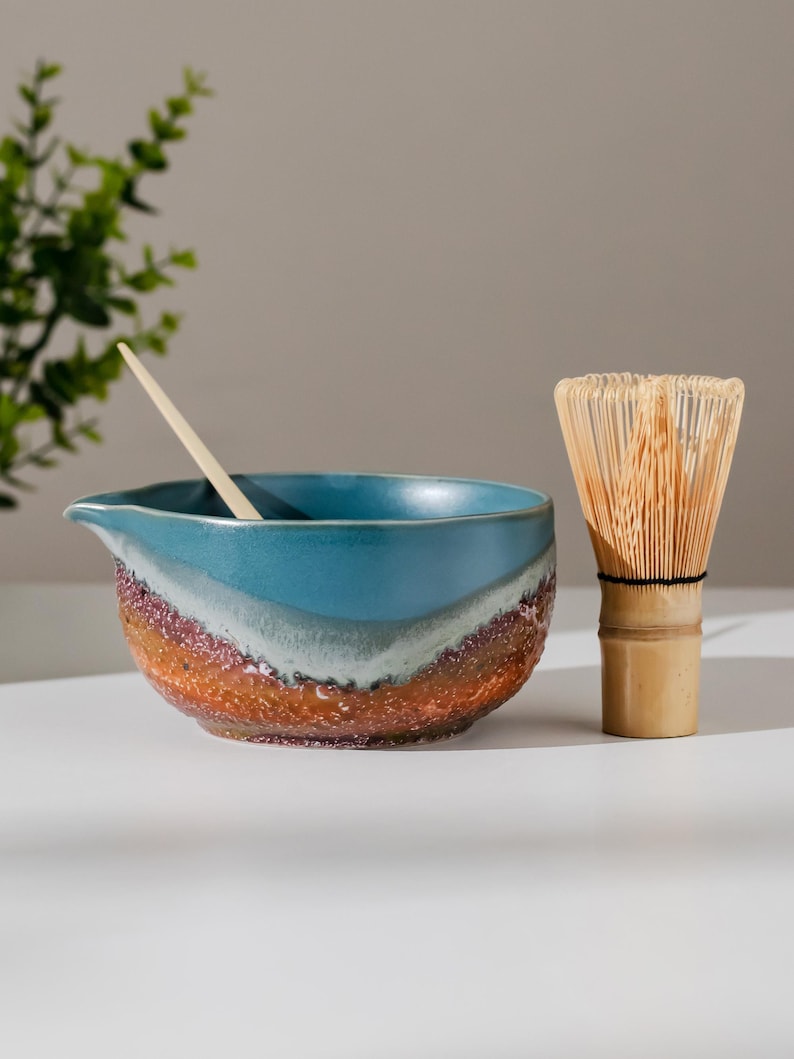 Coastal Volcano Matcha Bowl Set - Teal Matte Glaze Meets Textured ...