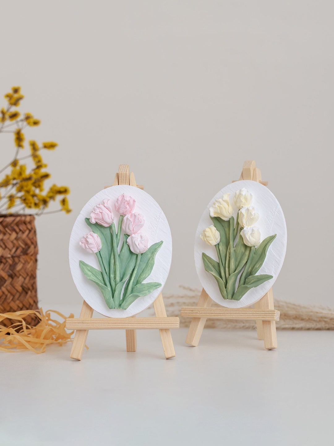 3D Tulip Plaster Plaster Art Sculpture Flower Gifts for Her， 3D Floral ...