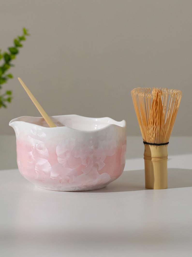 Handmade Pink Natural Glazing Matcha Kit Handcrafted Matcha Bowl With ...