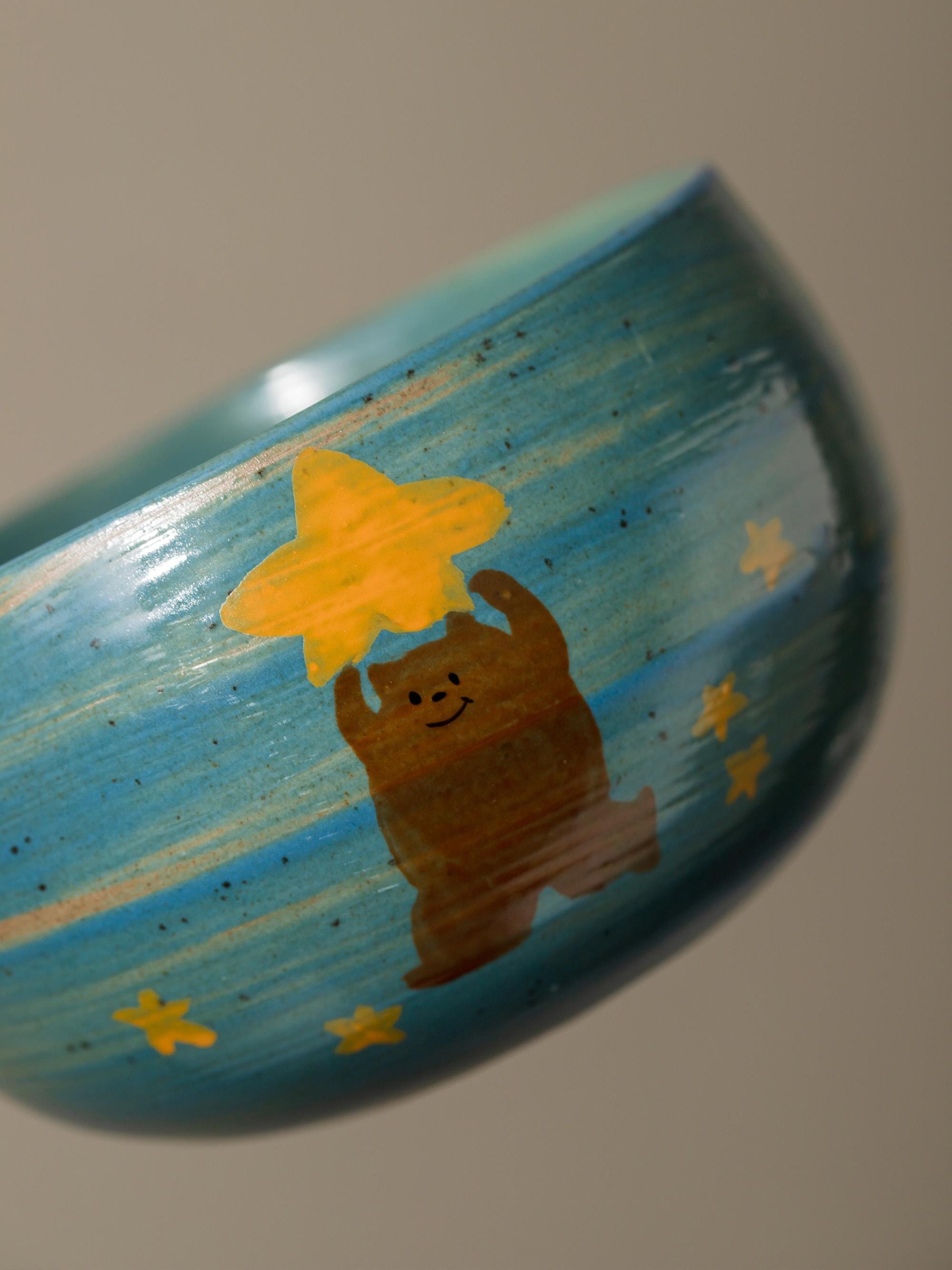 Hand Painted Brown Bear With Star Matcha Bowl Set With Spout Cute Gift ...