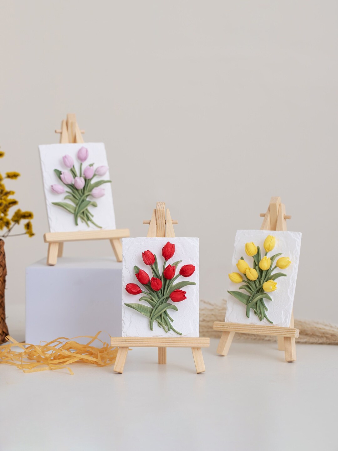 Tulip 3D Plaster Flower Art Sculpture Housewarming Gift Table Decor ...