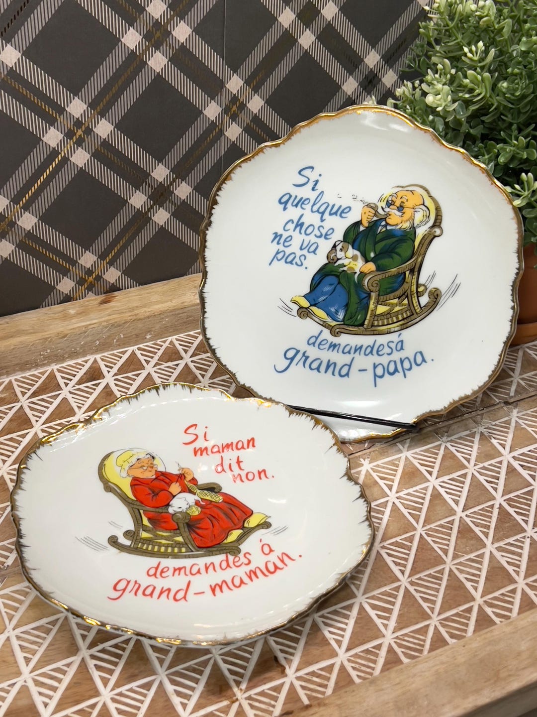 Vintage Decorative Plates Wall Hanging • French • Funny Grandpa and ...