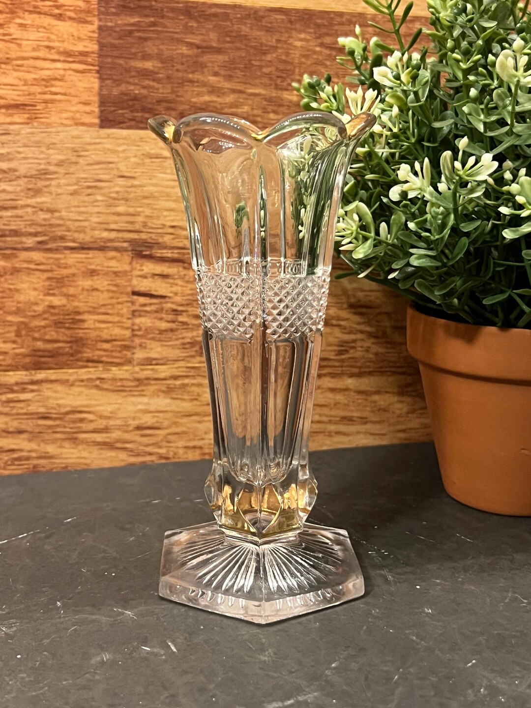 Small Antique EAPG US Glass Vase, 6 Inches, Light Gilt, American ...