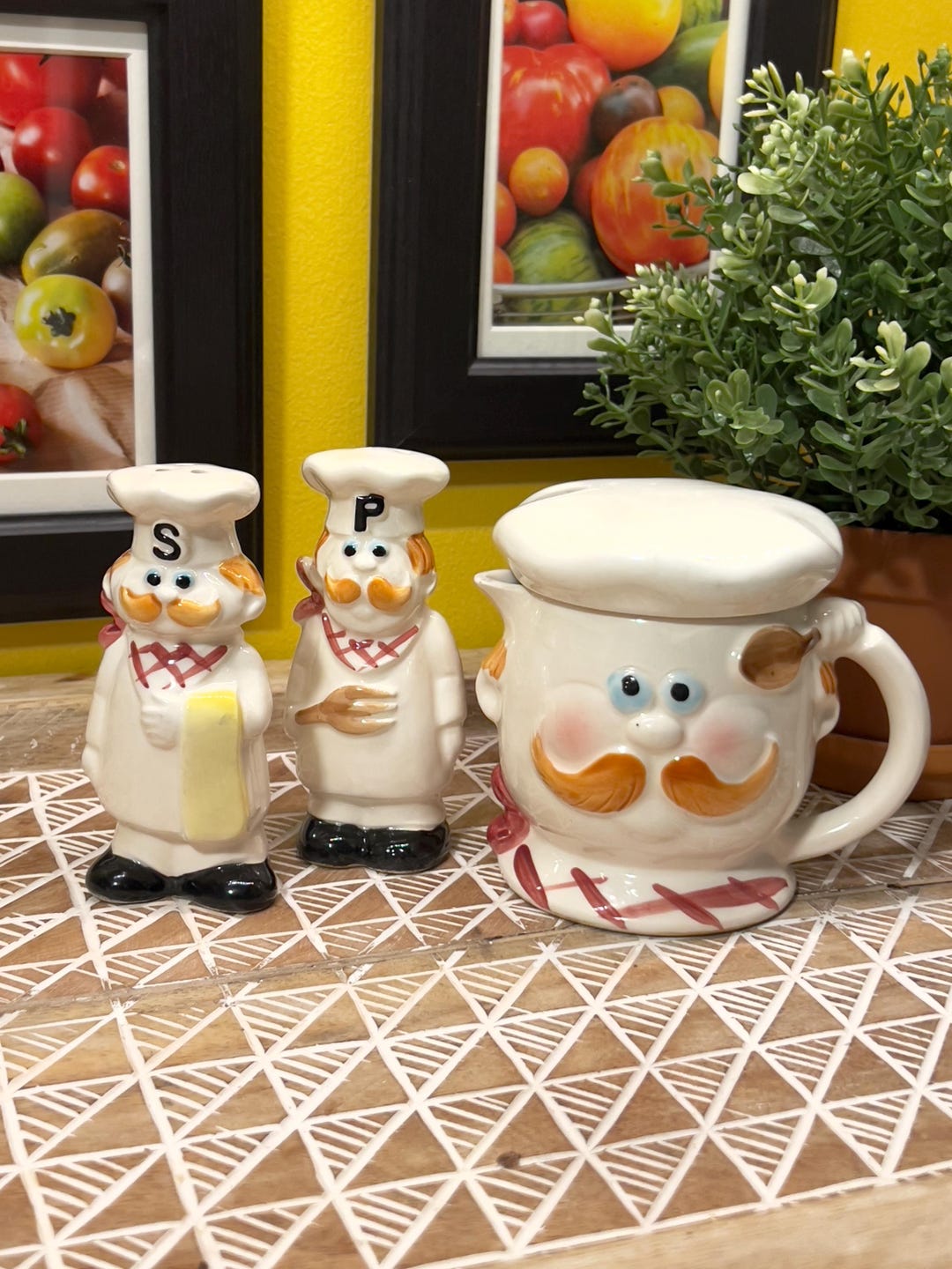 3pcs Vintage Salt and Pepper Shakers and Creamer Chef Characters ...
